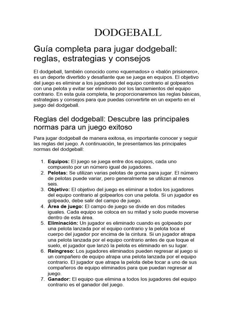 Reglas y estrategias del dodgeball | PDF | Deportes