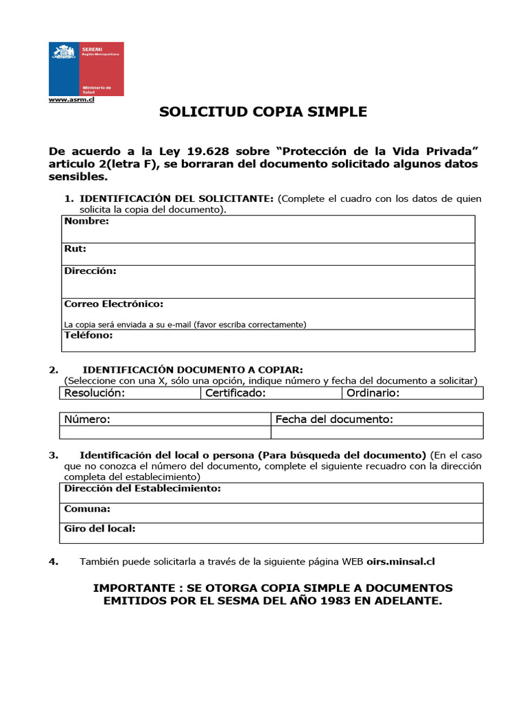 Formulario copia simple | PDF