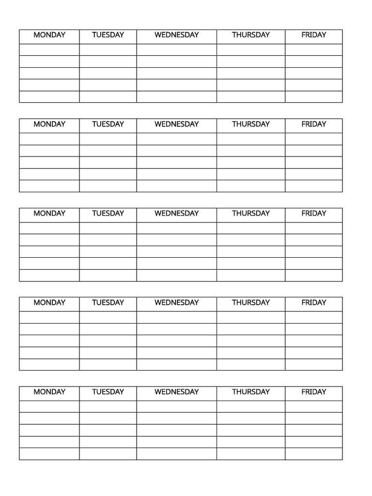 Days of Week Table | PDF