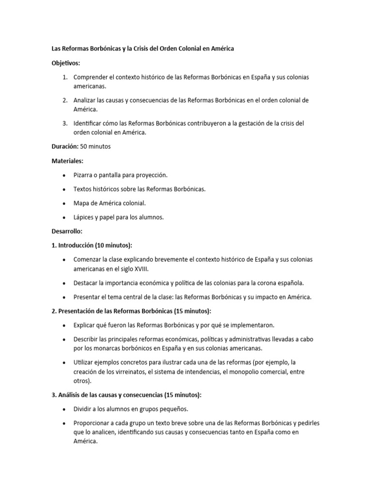 Las Reformas Borbónicas y La Crisis Del Orden Colonial en América ...