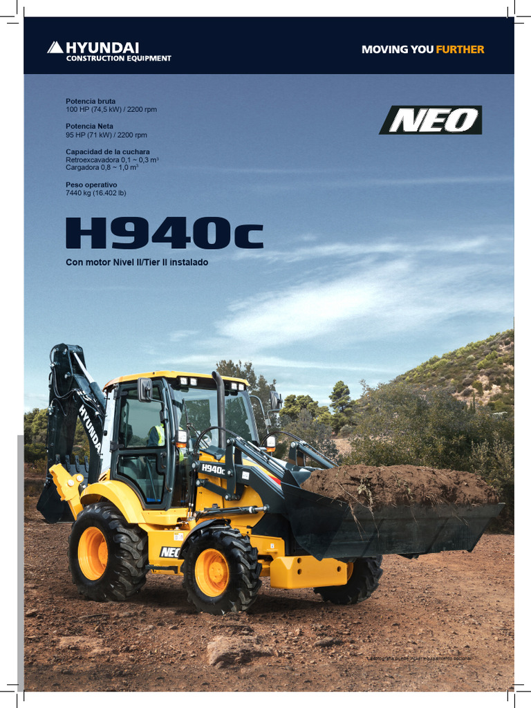 Retroexcavadora Hyundai H940C: Especificaciones | PDF | Cambiar | Ventana
