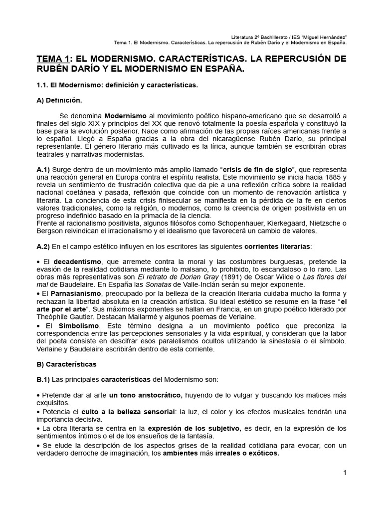 Tema 1. El Modernismo | PDF | Metro (poesía) | Poesía