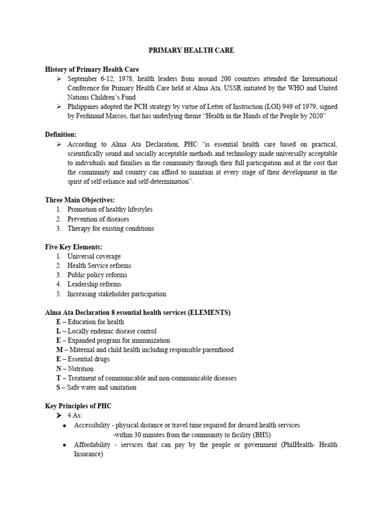 Overview of Primary Health Care Principles | PDF | Medical Specialties ...