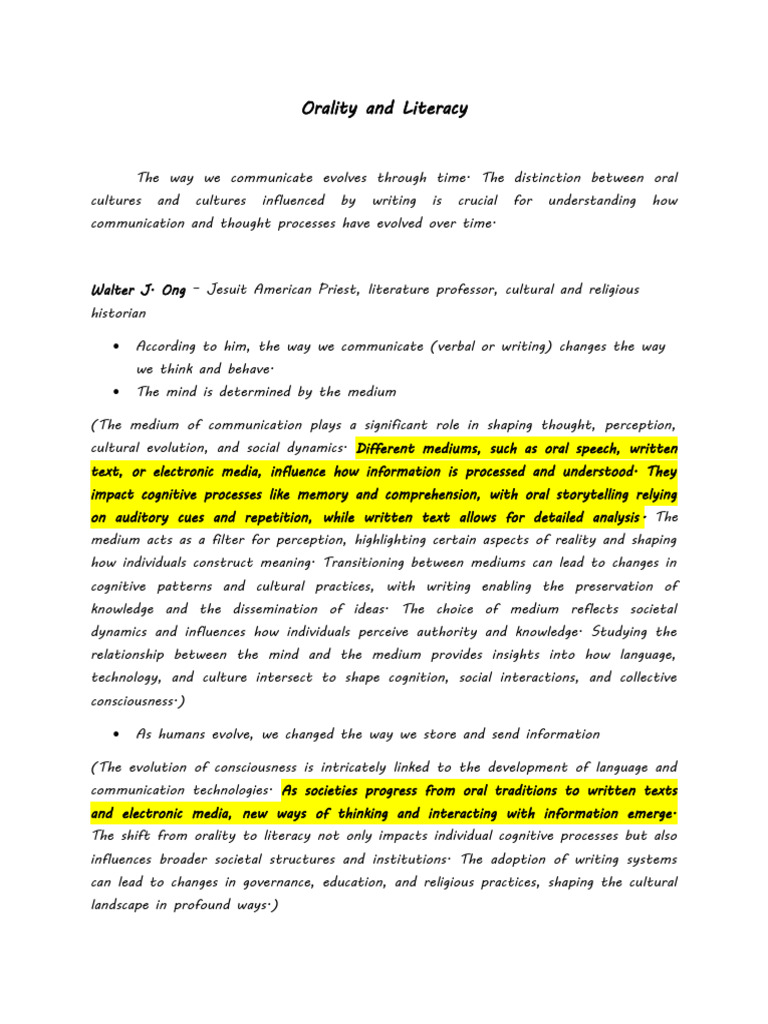 Orality and Literacy | PDF | Thought | Speech Orality and Literacy | PDF | Thought | Speech