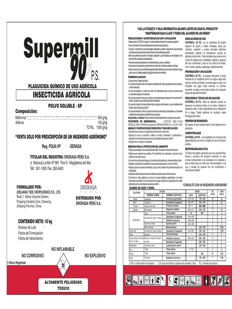 Instrucciones de Uso de SUPERMILL 90 P.S. | PDF | Insecticida | Pesticida