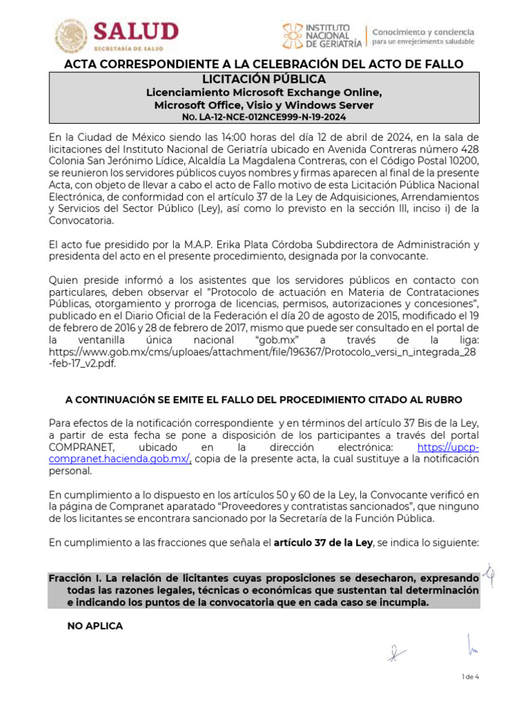 Acta de Fallo LP Licenciamiento Microsoft 2024-1 | PDF | Microsoft