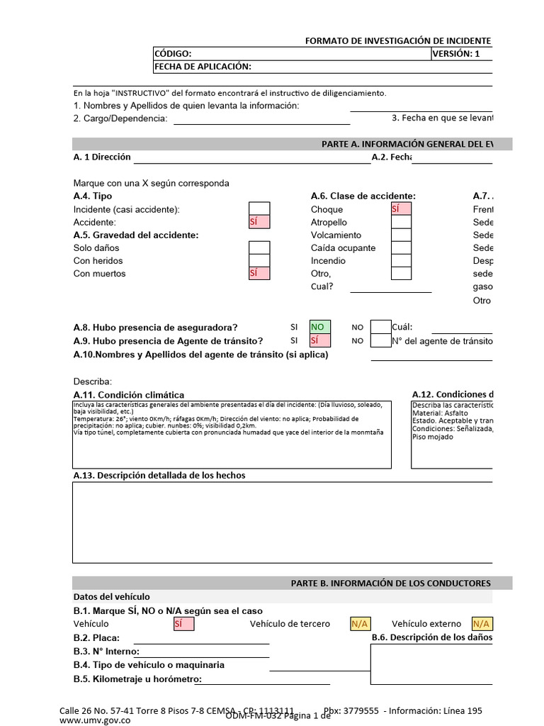Anexo 6. Formato investigación de siniestros viales | PDF | Tráfico | Accidente de tráfico