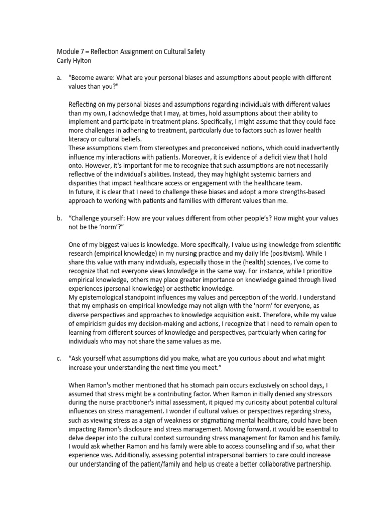 Healthcare Bias Reflection | PDF | Knowledge | Stress Management