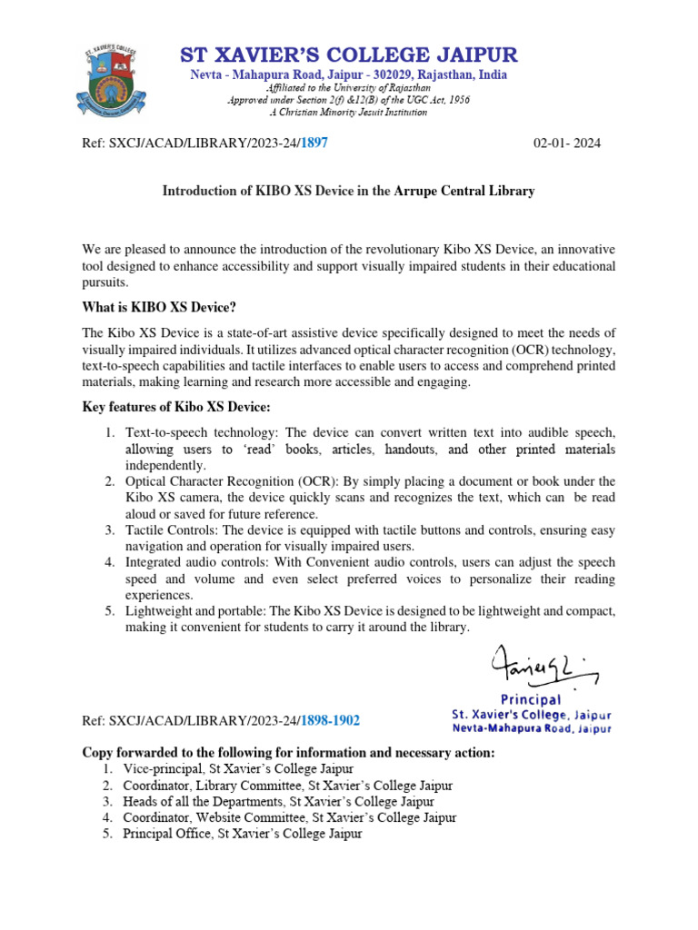 Notice Regarding KIBO XS Device in The Arrupe Central Library 2024 | PDF | Libraries | Computing