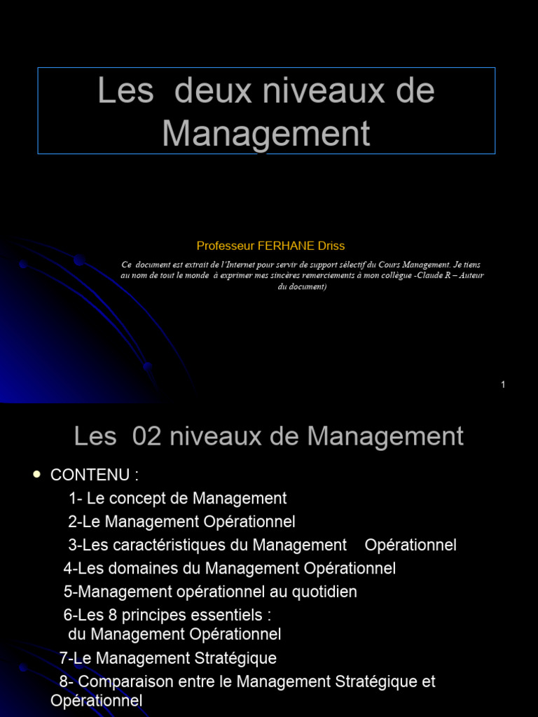 Management Stratégique vs Opérationnel | PDF | Gestion stratégique ...