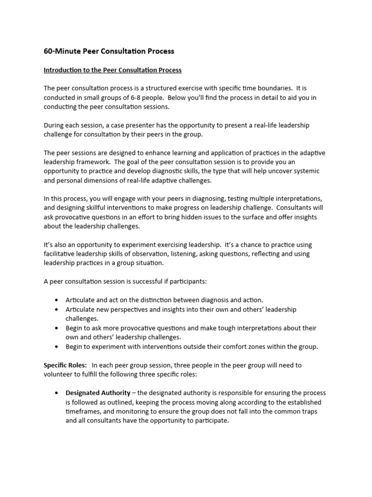 60-Minute Peer Consultation Guide | PDF | Leadership | Brainstorming