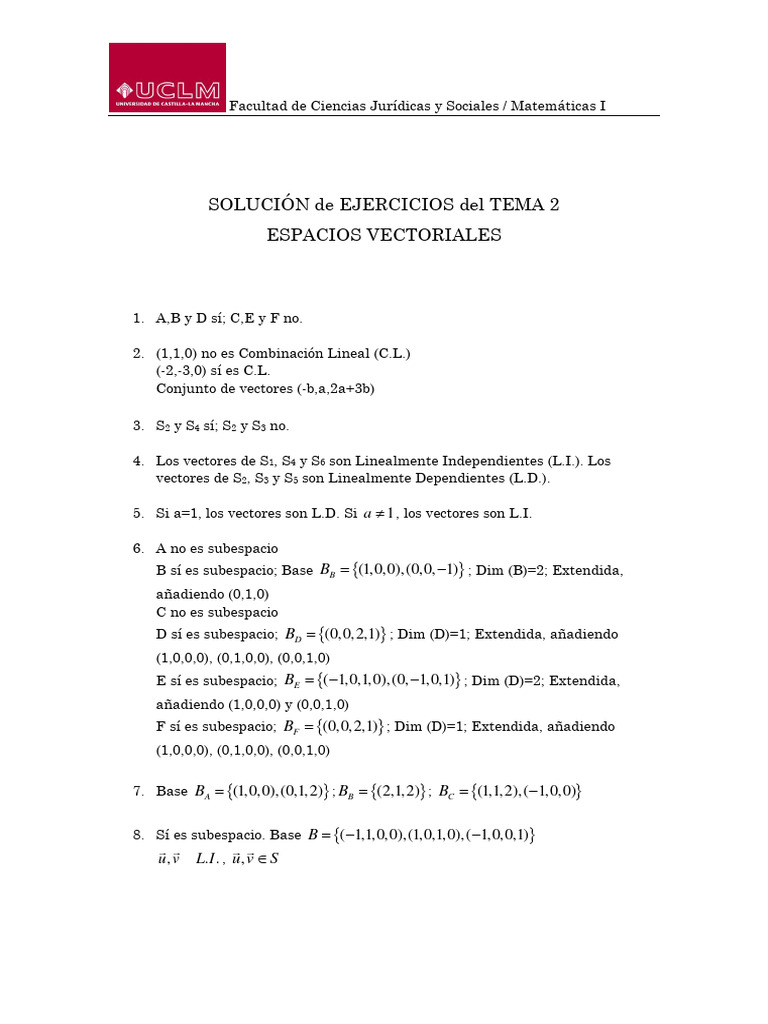 Solución Hoja 2 | PDF | Espacio vectorial | Subespacio lineal