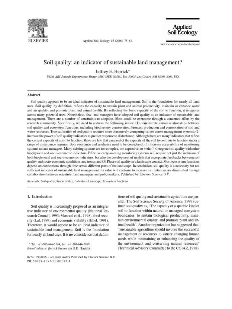 Soil Quality An Indicator of Sustainable Land Manage - 2000 - Applied ...