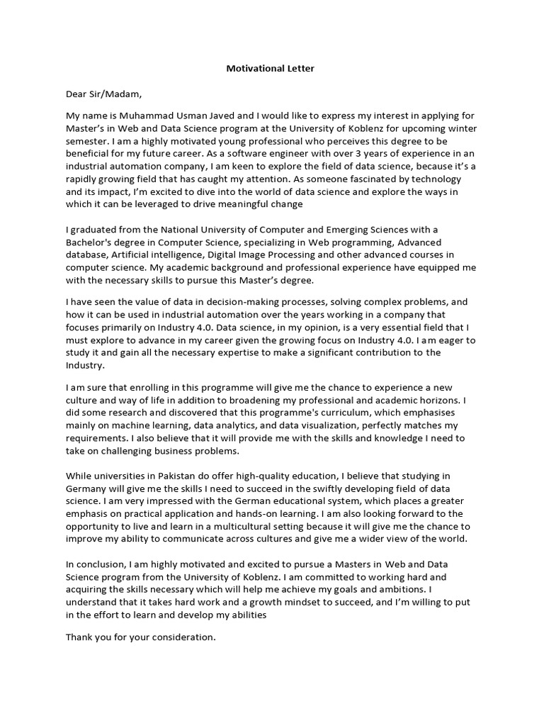 Letter of Motivation - Universität - Koblenz | PDF | Science | Computer ...