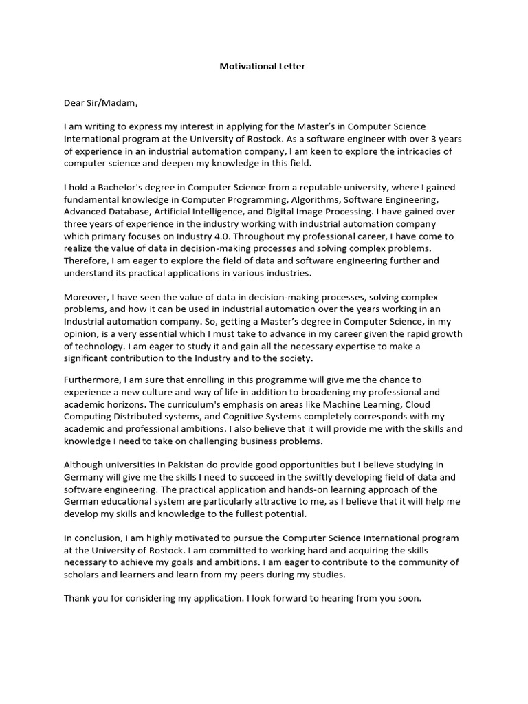 Letter of Motivation - University - of - Rostock | PDF | Computer ...