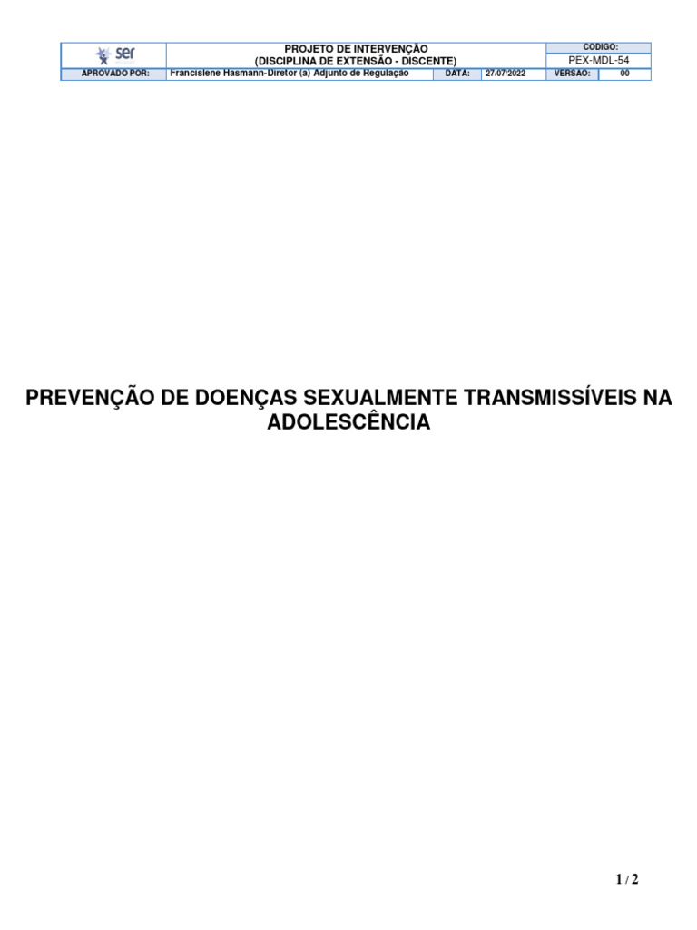 Av1 - PROJETO de INTERVENÇÃO-prevenção de Doenças Sexualmente ...