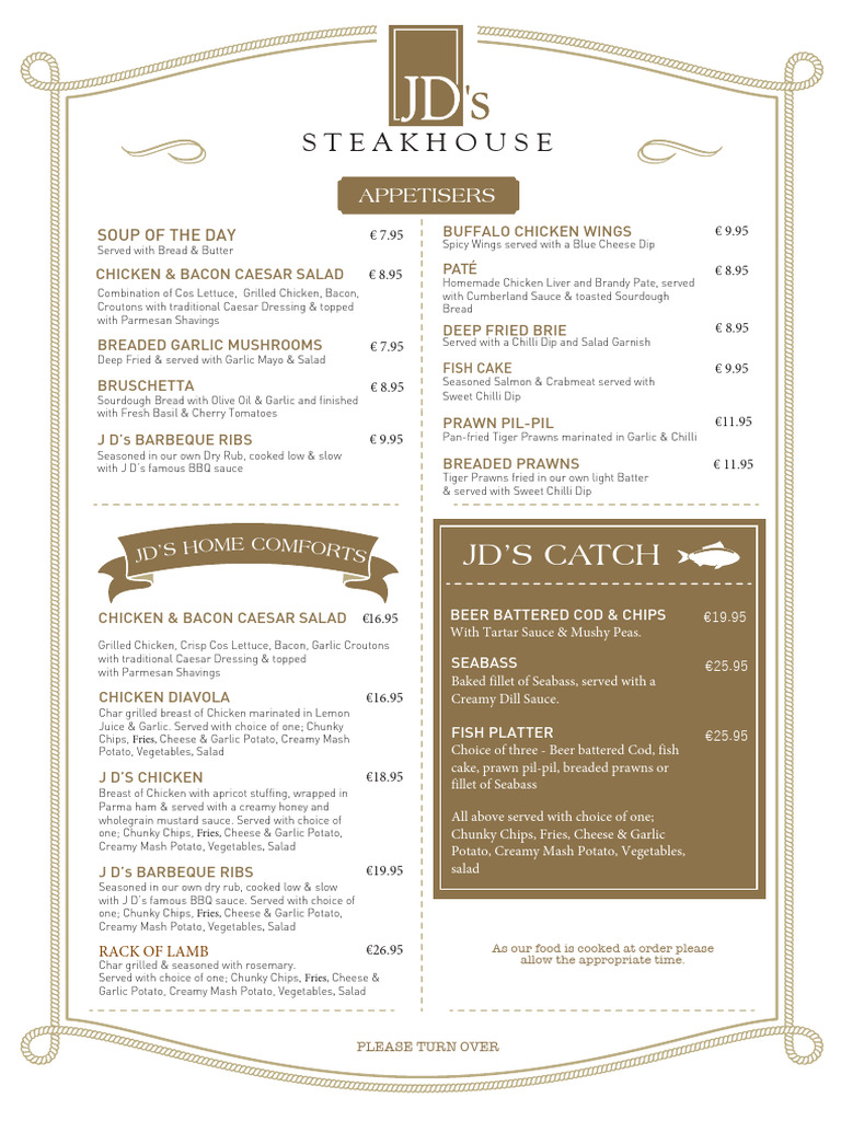 JDs Main Menu Front Combined - Compressed | PDF | Hamburgers | Steak