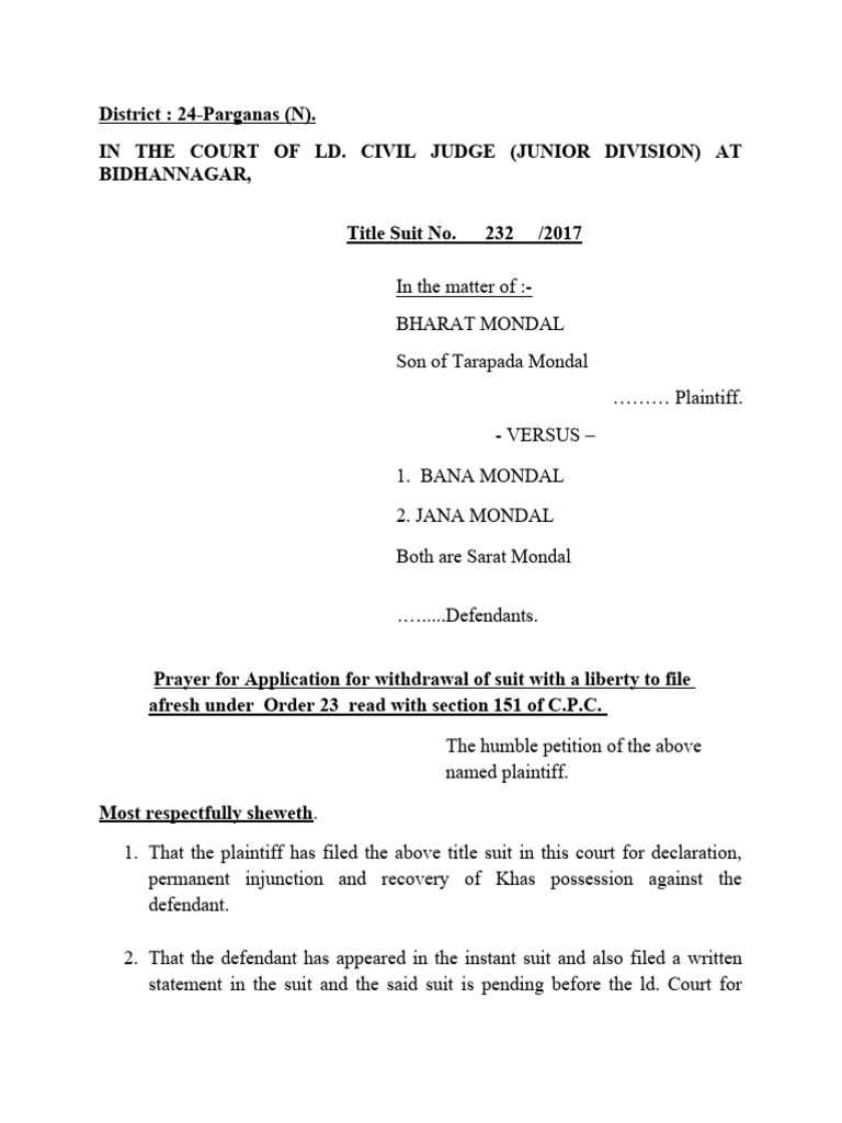Withdrawal Application for Civil Suit | PDF | Lawsuit | Affidavit