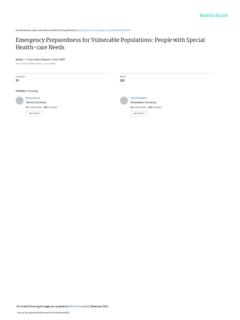 Emergency Preparedness For Vulnerable Populations | PDF | Emergency ...