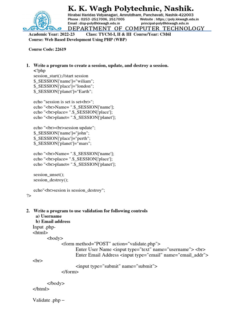 Solution PHP Practical QB 2022-23 | Download Free PDF | Php | Computing