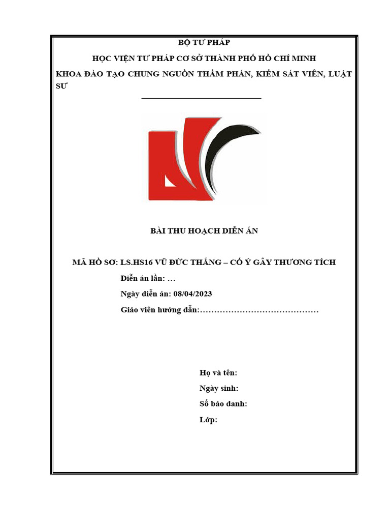 Vu Duc Thang Co y Gay Thuong Tich | PDF