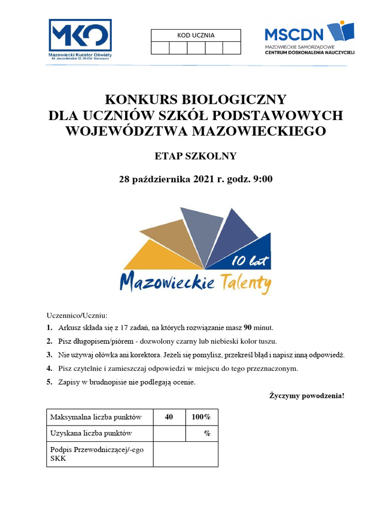 Arkusz Bio SP SZK | PDF