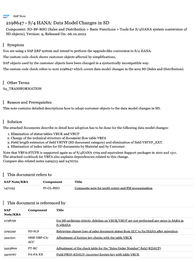 S4 HANA Data Model Changes in SD | PDF