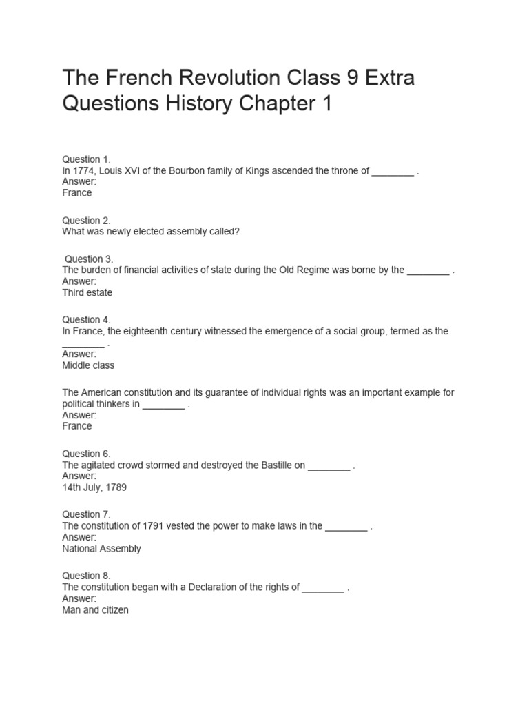 The French Revolution Class 9 Extra Questions History Chapter 1 | PDF ...