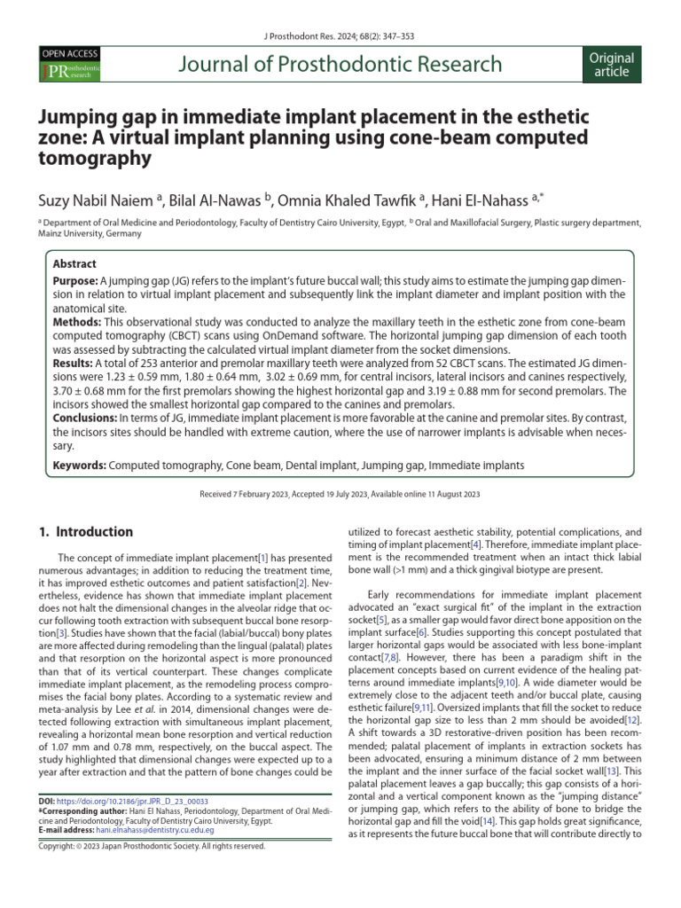Jumping Gap in Immediate Implant Placement in The Esthetic Zone A ...