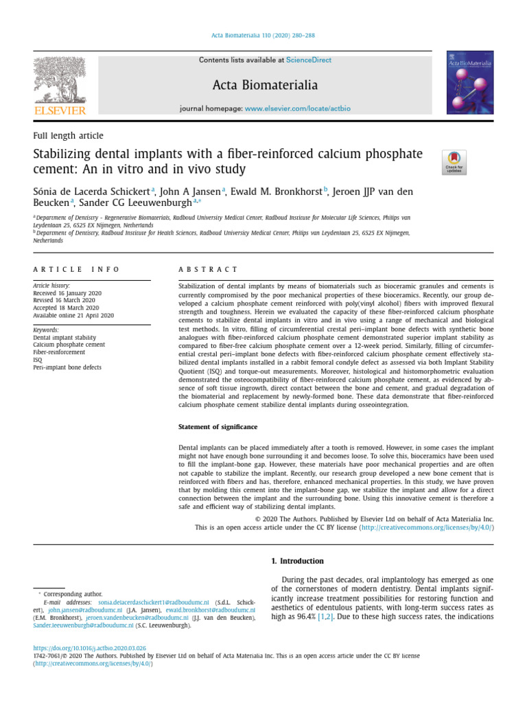 Stabilizing Dental Implants With A Fiber-Reinforced Calcium Phosphate ...