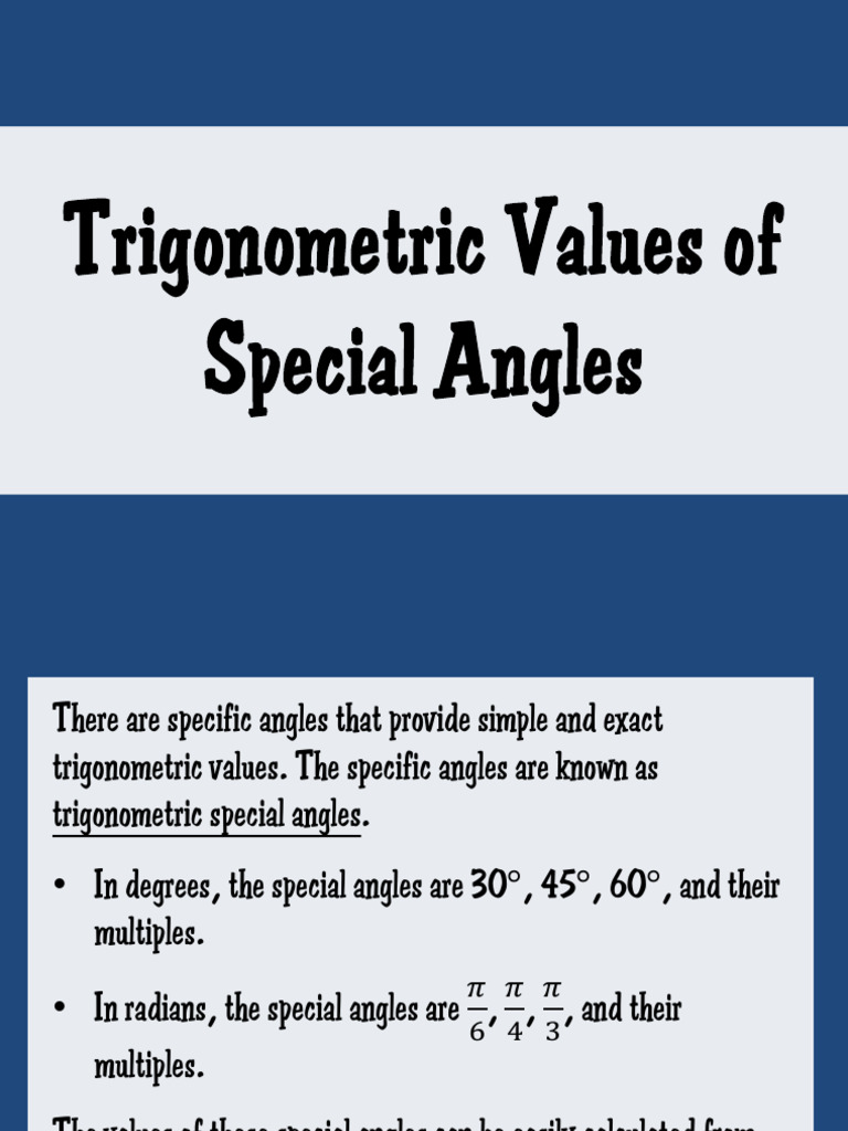 3.6 Trigonometric Values of Special Angles | PDF | Triangle | Trigonometric Functions