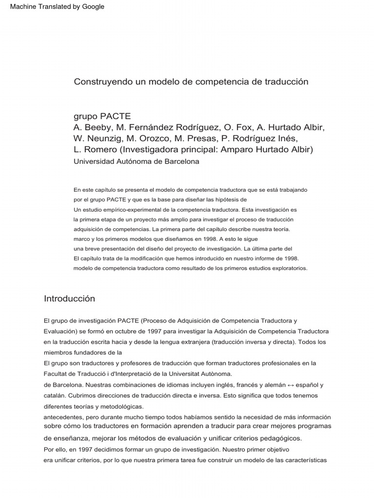 PACTE 2003 Building A Translation Competence Model | PDF | Traducciones ...