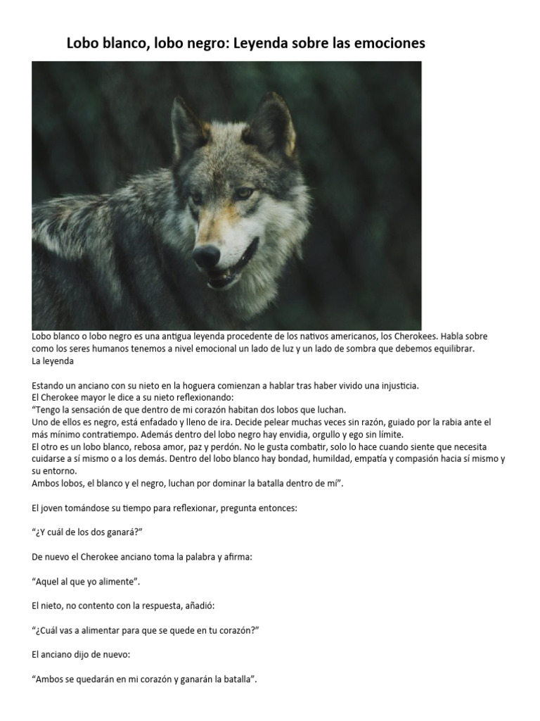 La leyenda de los dos lobos emocionales | PDF | Culpa (emoción) | Temor
