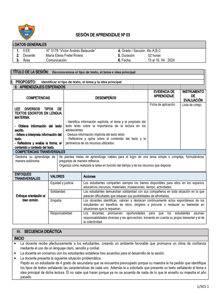 Sesion Formato y Tipo Textual | PDF | Aprendizaje | Evaluación