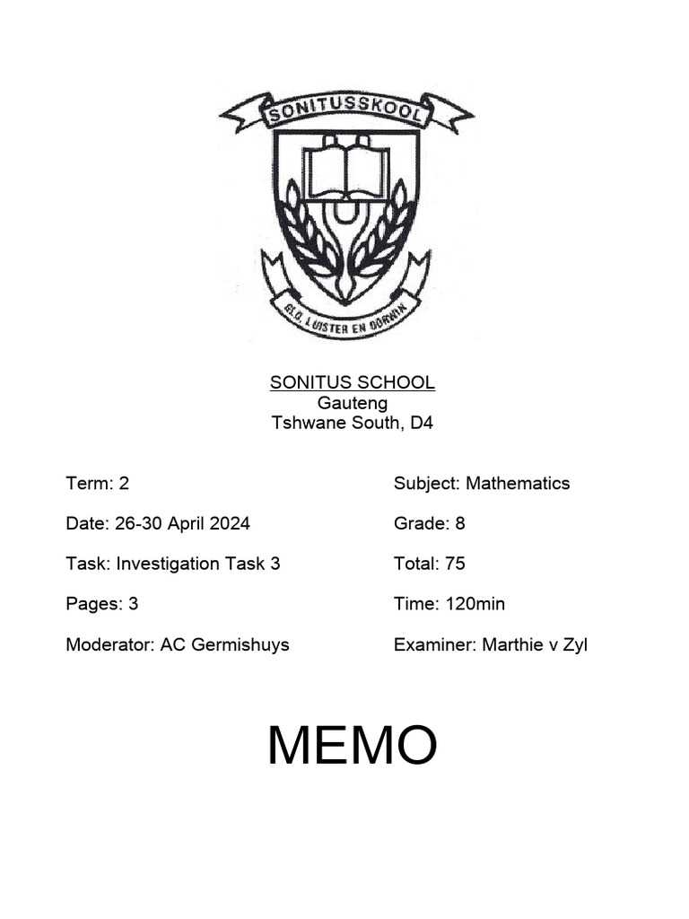 Investigation GR 8 - Memo | PDF | Mathematics | Arithmetic