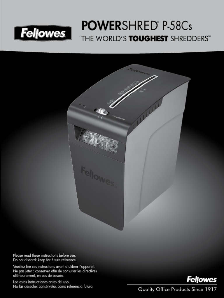 Fellowes Powershred P-58Cs Cross-Cut Shredder 2012 Manual | PDF | Radio ...