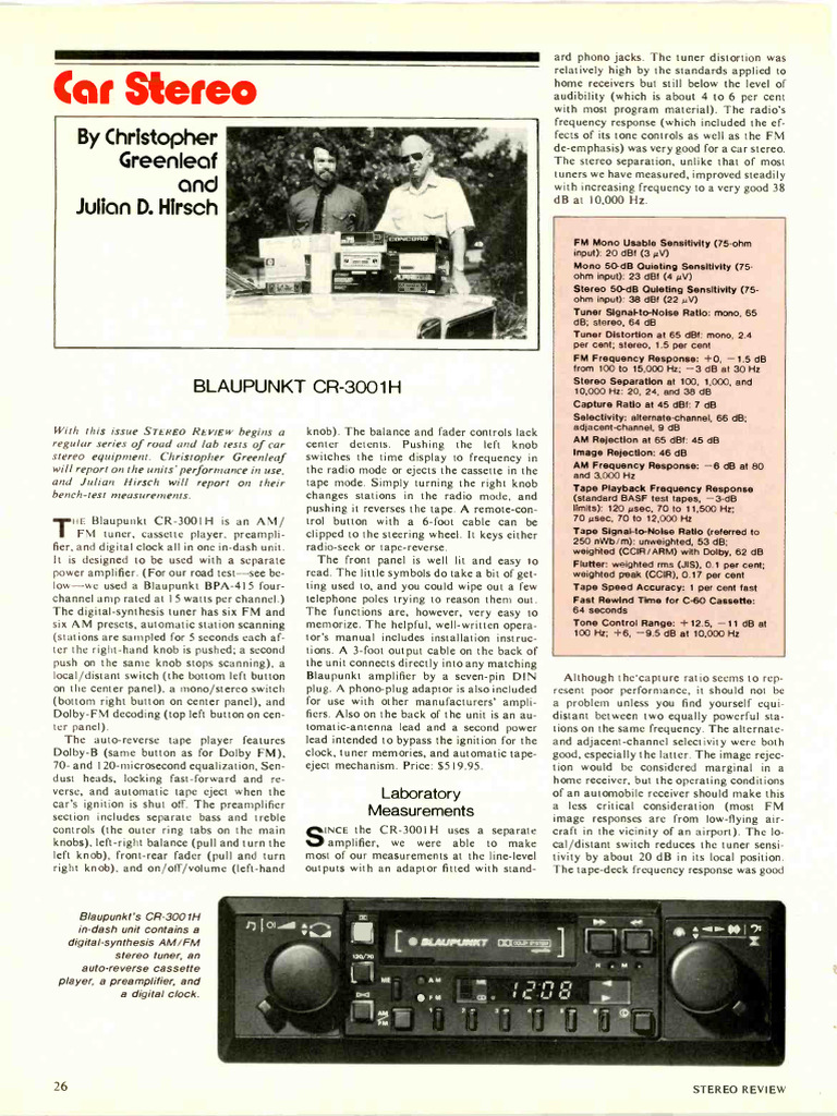 Blaupunkt CR-3001H Car Stereo Review | PDF | Frequency Modulation | Decibel