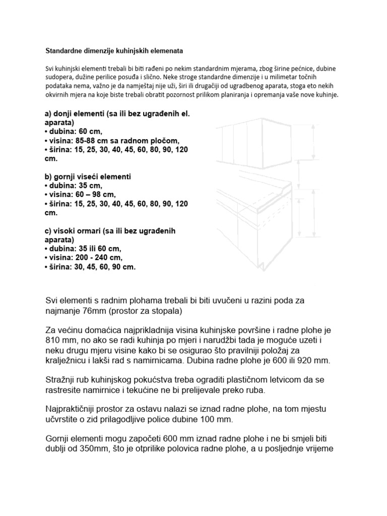 Standardne Dimenzije Kuhinjskih Elemenata | PDF