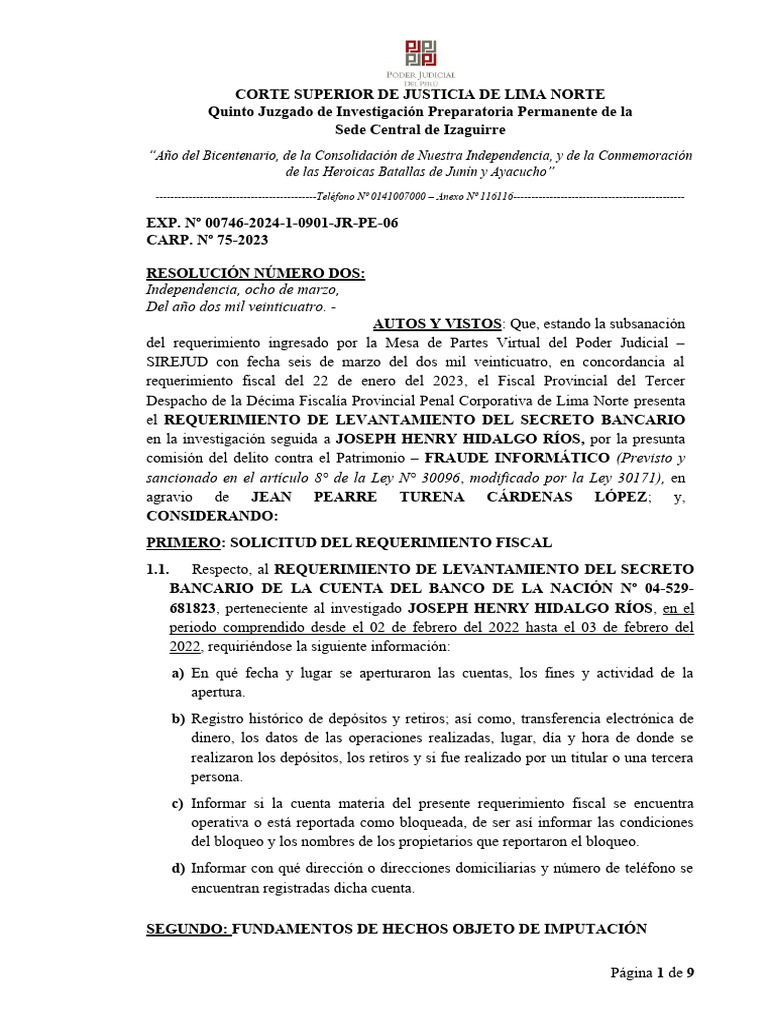 Resol Fundado Secreto Bancario Banco Nación (Exp.746-2024 Carp.75-2023 ...