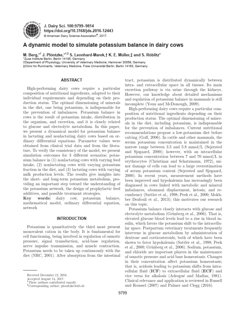 A dynamic model to simulate potassium balance in dairy cows | PDF ... A dynamic model to simulate potassium balance in dairy cows | PDF ...