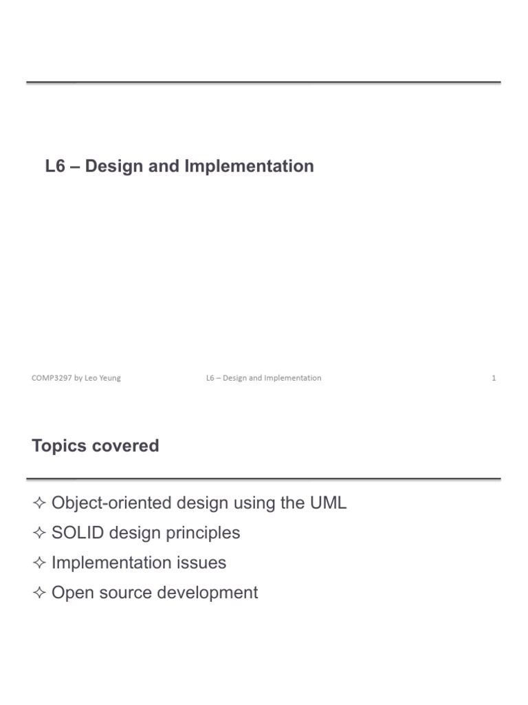 L6a – Design and Implementation v2 | PDF | System | Object (Computer ...