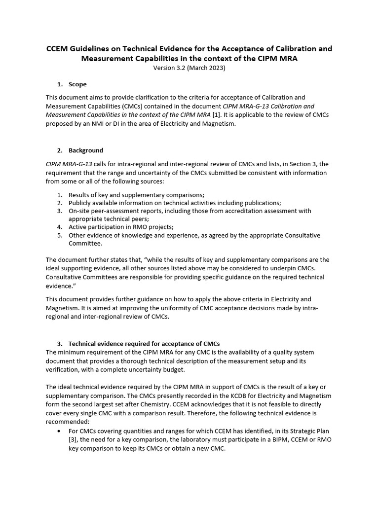 CCEM CMC Acceptance Guidelines 2023 | PDF | Calibration | Science