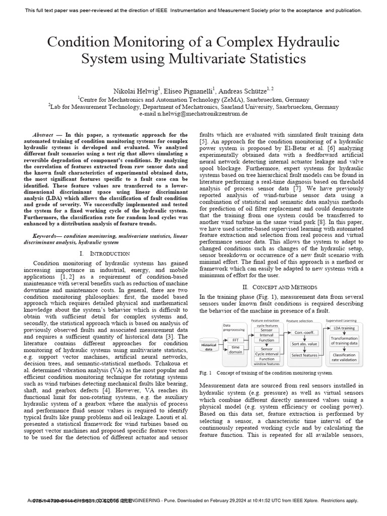 Condition Monitoring of A Complex Hydraulic System Using Multivariate ... Condition Monitoring of A Complex Hydraulic System Using Multivariate ...