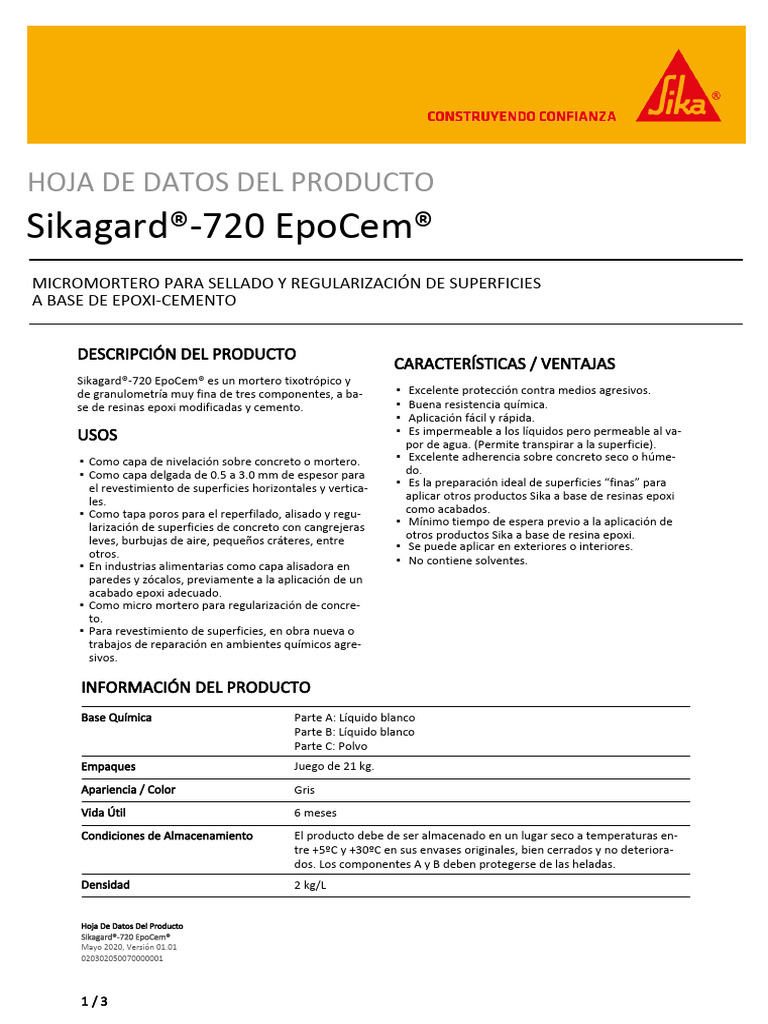 sikagard_-720_epocem | PDF | Hormigón | Mortero (Albañilería)