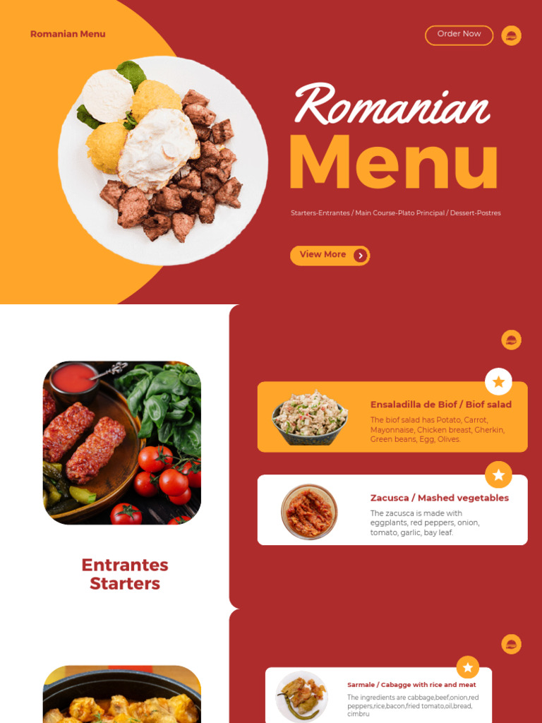Romanian Menu: Starters, Main Courses, Desserts | PDF
