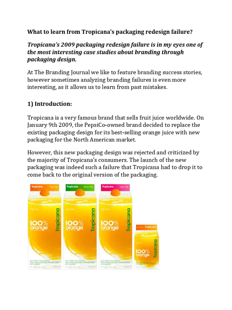 Tropicana Case Study Packaging Redesign Failure Case Study | PDF ...