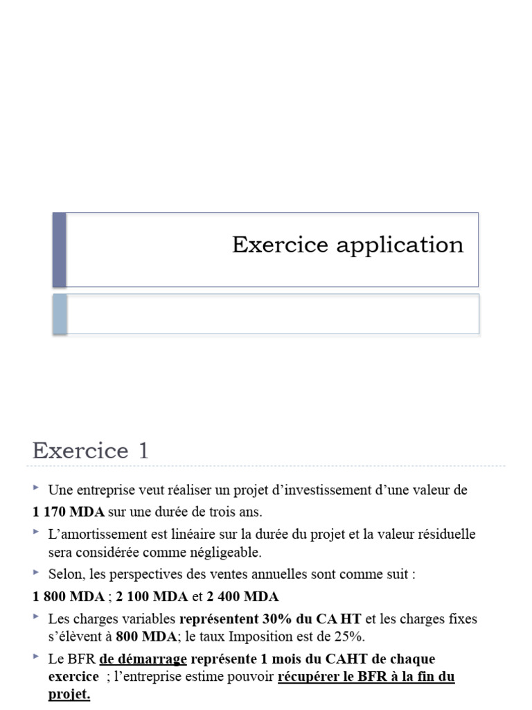 Exercice Application | PDF | Fonds de roulement | Prêts