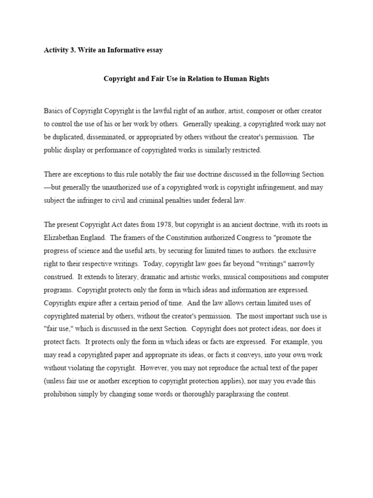Worksheet #5 Activity 3 - Informative Essay | PDF | Copyright | Fair Use