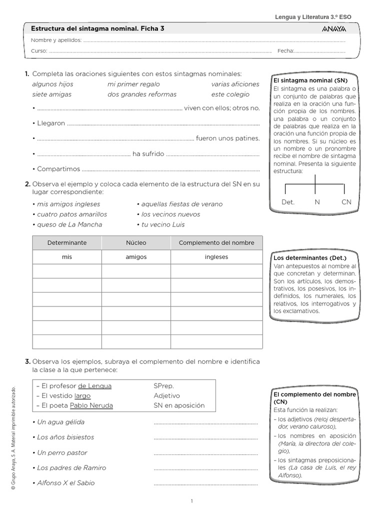 Estructura del Sintagma Nominal en ESO | PDF | Adjetivo | Sintaxis