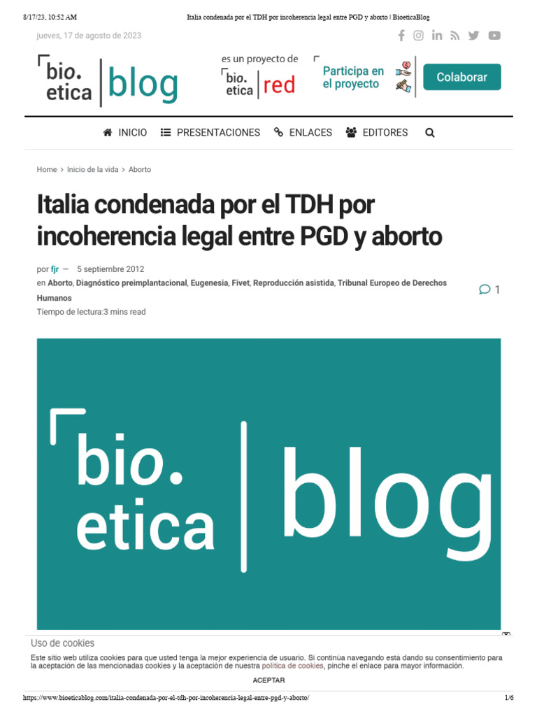 Italia Condenada Por El TDH Por Incoherencia Legal Entre PGD y Aborto - BioeticaBlog | PDF ...
